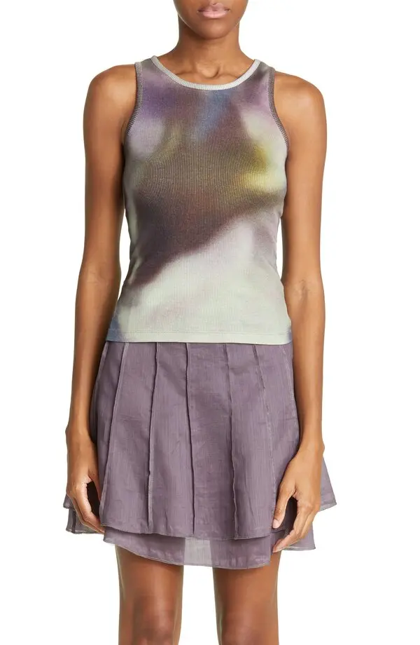Paloma Wool Floe Print Organic Cotton Rib Tank Top - Medium Blue